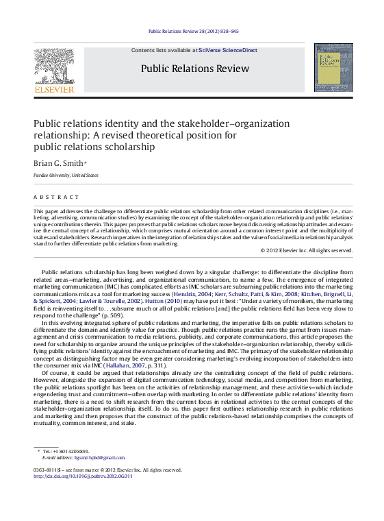 (PDF) Public Relations Identity and the Stakeholder-Organization ...