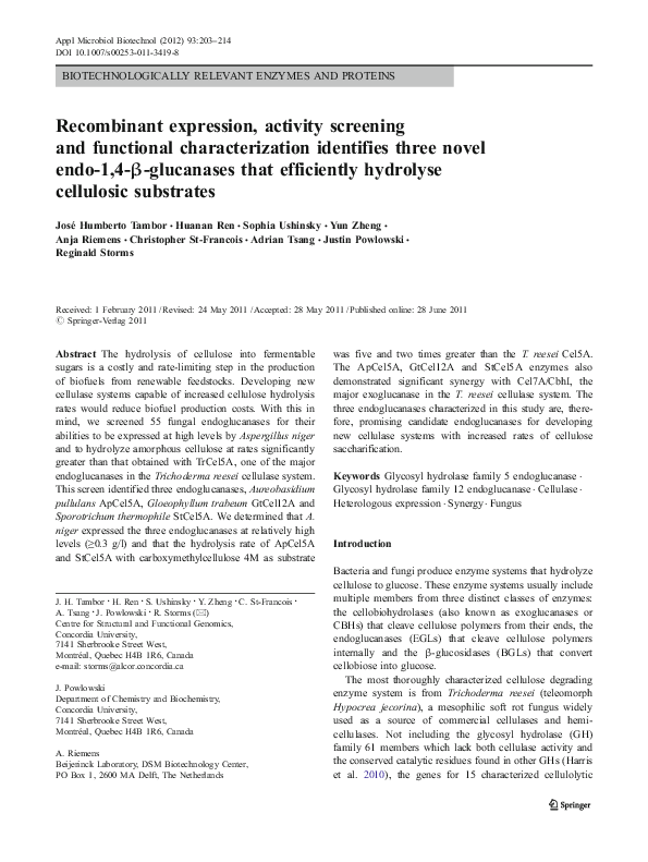 (PDF) Recombinant expression, activity screening and functional characterization identifies ...