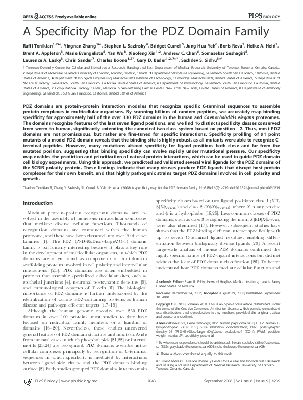 (PDF) A Specificity Map for the PDZ Domain Family
