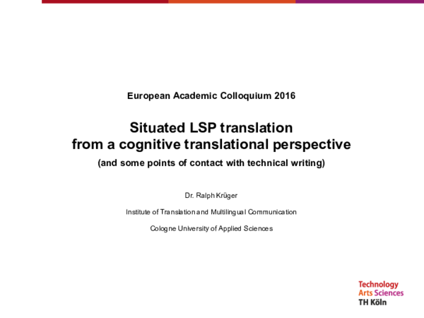 Situated LSP translation from a cognitive translational perspective ...