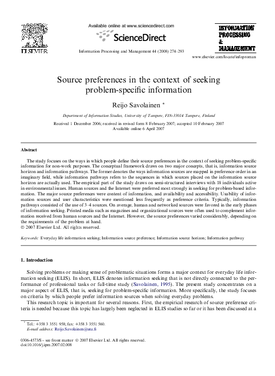 (PDF) Source Preferences for Problem-Specific Info