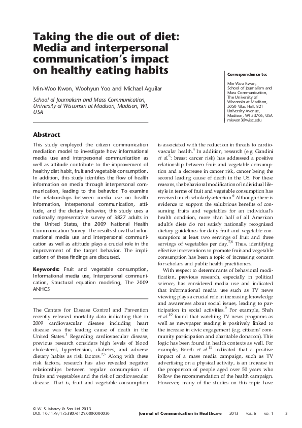 (PDF) Taking the die out of diet: Media and interpersonal communication ...