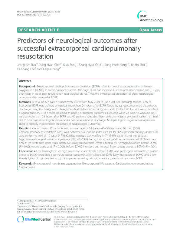 (PDF) Predictors of neurological outcomes after successful ...