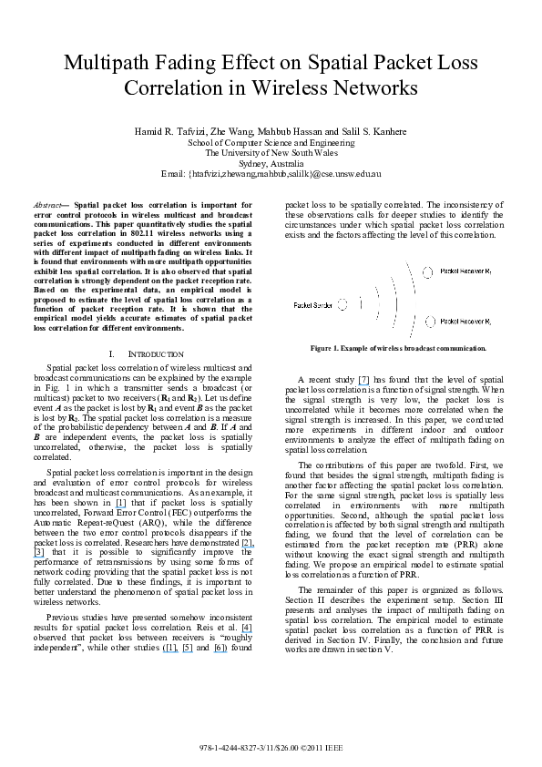 Pdf Multipath Fading Effect On Spatial Packet Loss Correlation In Wireless Networks