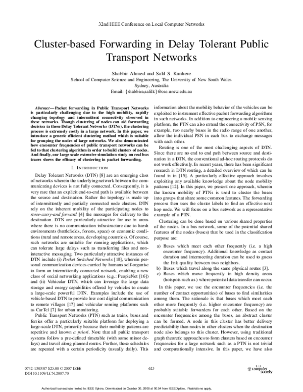 Pdf Cluster Based Forwarding In Delay Tolerant Public Transport Networks