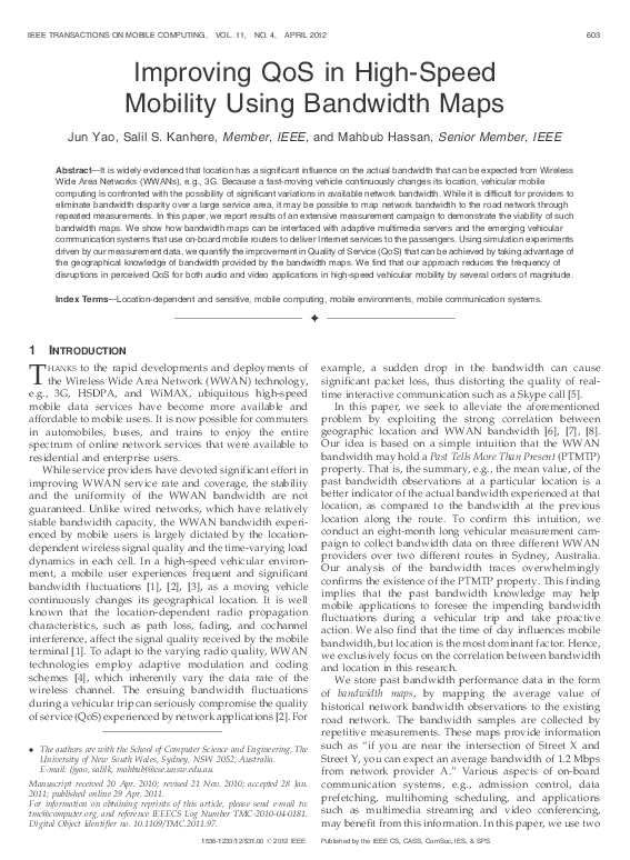 Pdf Improving Qos In High Speed Mobility Using Bandwidth Maps