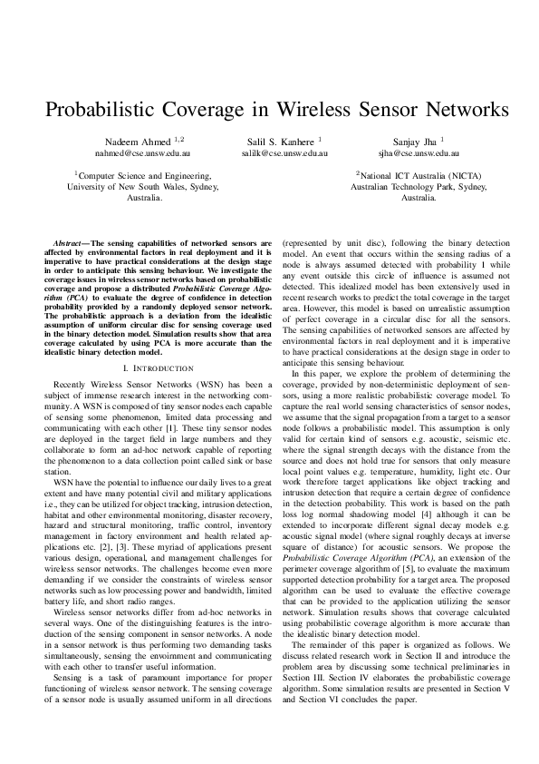 (PDF) Probabilistic coverage in wireless sensor networks