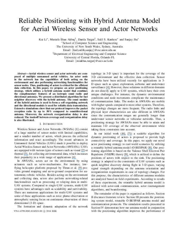 (PDF) Reliable positioning with hybrid antenna model for aerial wireless sensor and actor networks