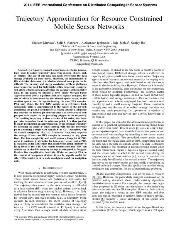 Pdf Trajectory Approximation For Resource Constrained Mobile Sensor Networks