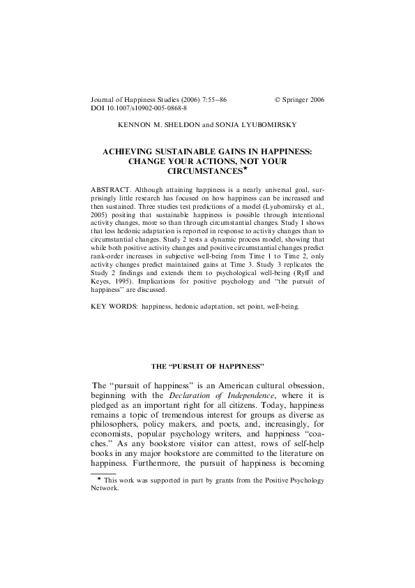 (PDF) Achieving Sustainable Gains in Happiness: Change Your Actions ...