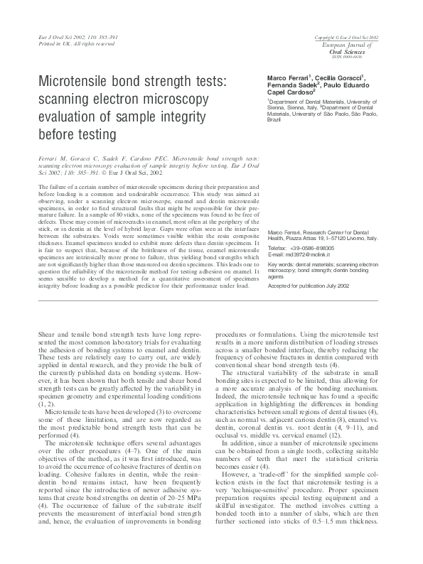 (PDF) Microtensile bond strength tests: scanning electron microscopy ...