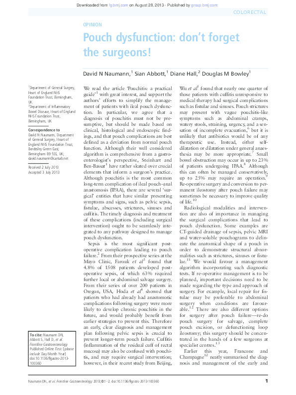 (PDF) Pouch dysfunction: don't forget the surgeons!