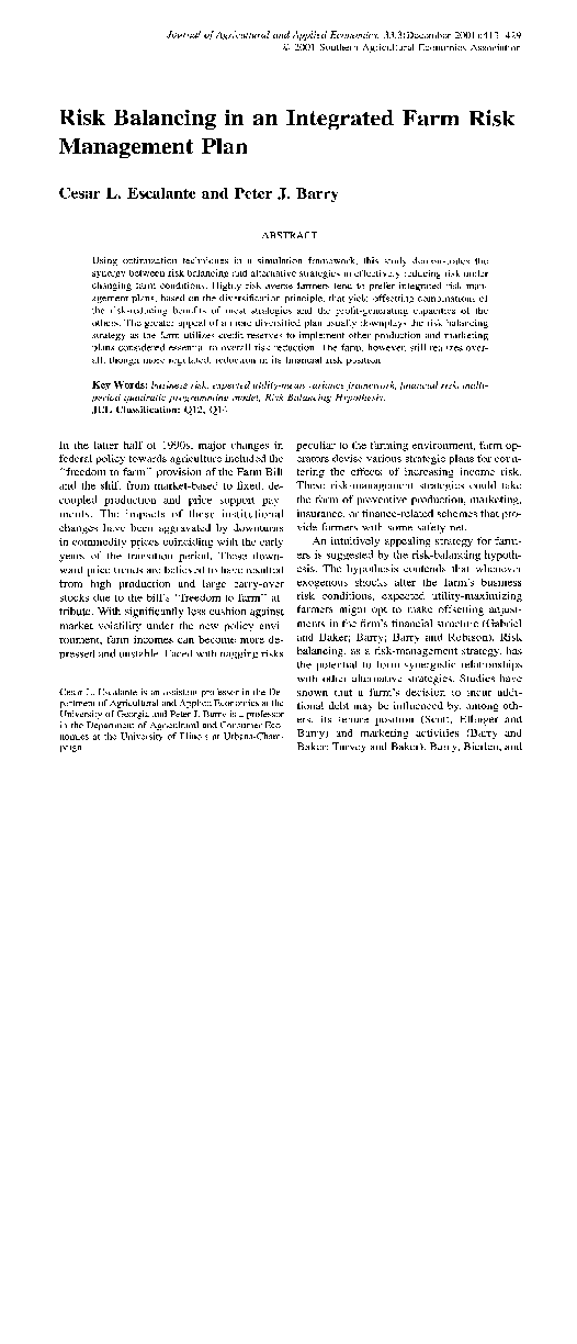 (PDF) Risk balancing in an integrated farm risk management plan | Cesar ...