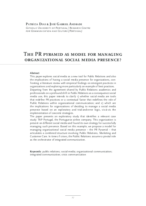 (PDF) The PR pyramid as model for managing organizational social media ...