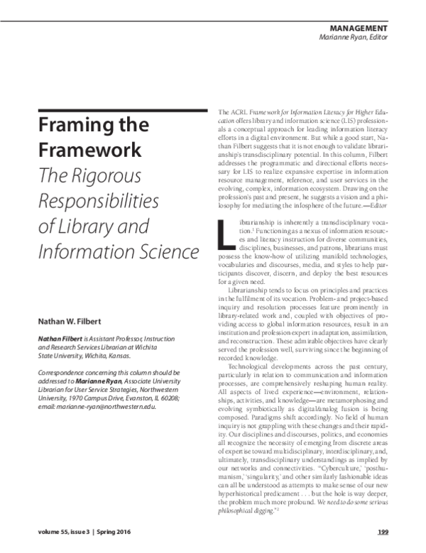 (PDF) Framing the Framework The Rigorous Responsibilities of Library ...
