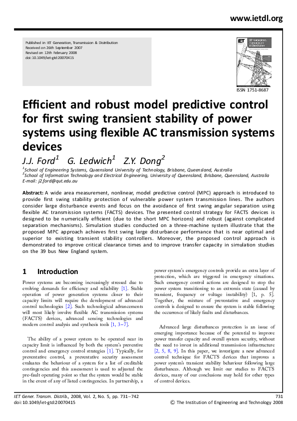 (PDF) Efficient and robust model predictive control for first swing transient stability of power ...