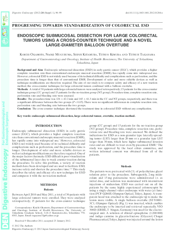 (PDF) ENDOSCOPIC SUBMUCOSAL DISSECTION FOR LARGE COLORECTAL TUMORS ...