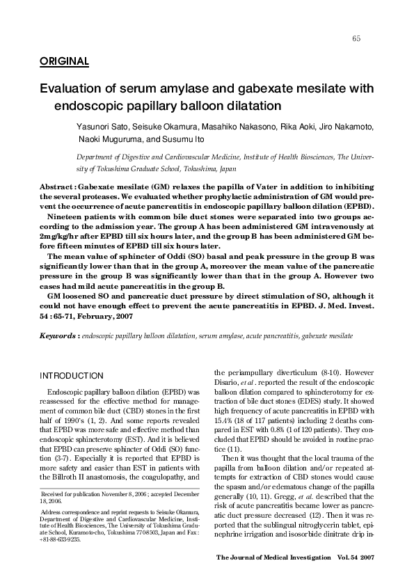 (PDF) Evaluation of serum amylase and gabexate mesilate with endoscopic ...