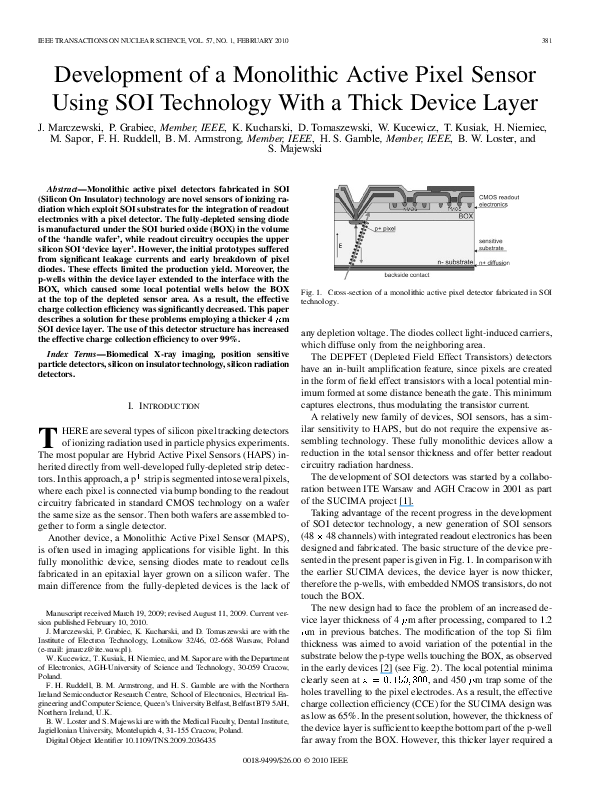 Pdf Development Of A Monolithic Active Pixel Sensor Using Soi Technology With A Thick Device Layer