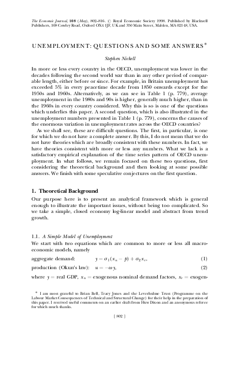 (PDF) Unemployment: Questions and Some Answers