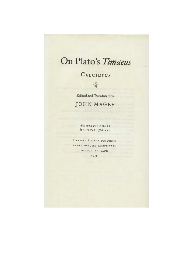 (PDF) On Plato’s Timaeus. Calcidius