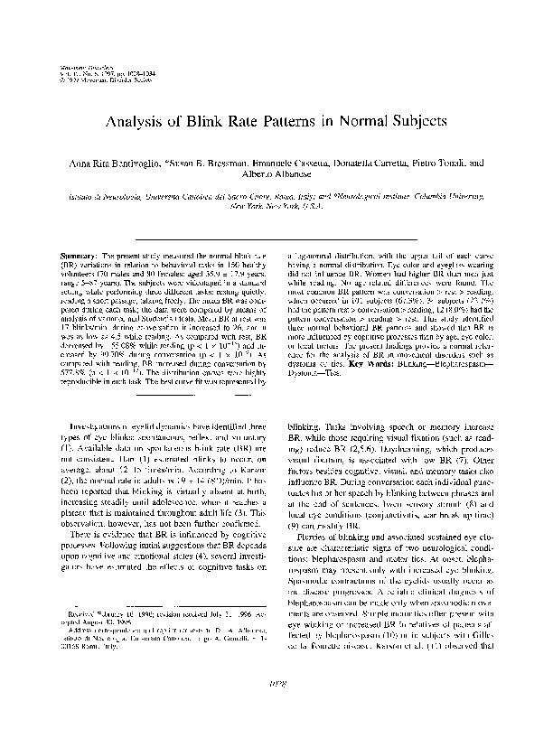 (PDF) Analysis of blink rate patterns in normal subjects