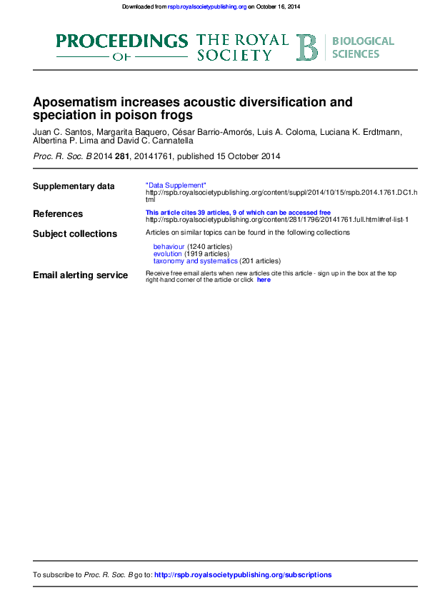(PDF) Aposematism increases acoustic diversification and speciation in ...