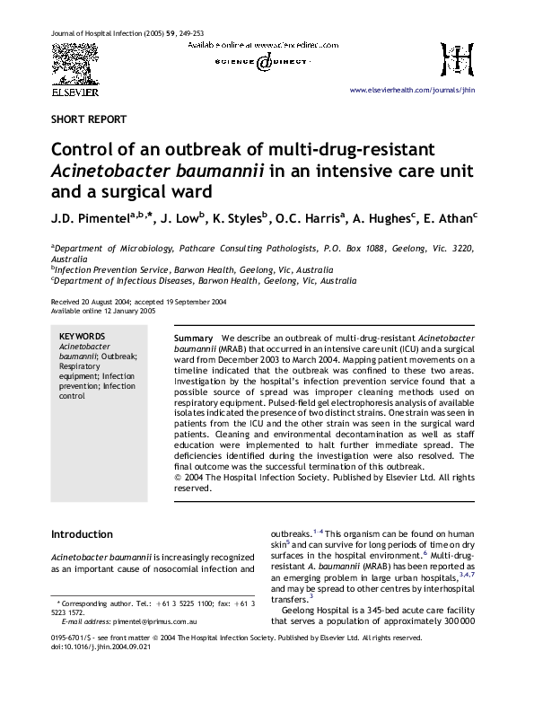 (PDF) Economic Impact of Acinetobacter baumannii Infection in the ...