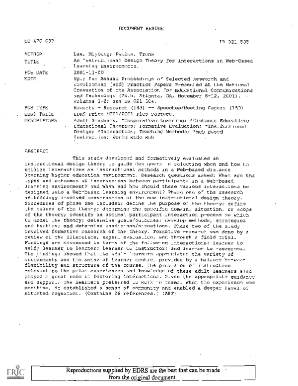 (PDF) An Instructional Design Theory for Interactions in Web-Based Learning Environments