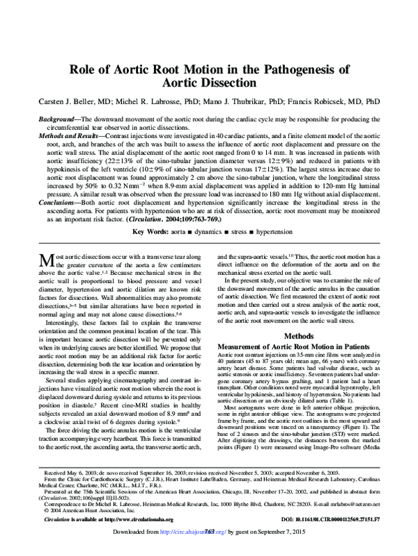 (PDF) Role of Aortic Root Motion in the Pathogenesis of Aortic Dissection