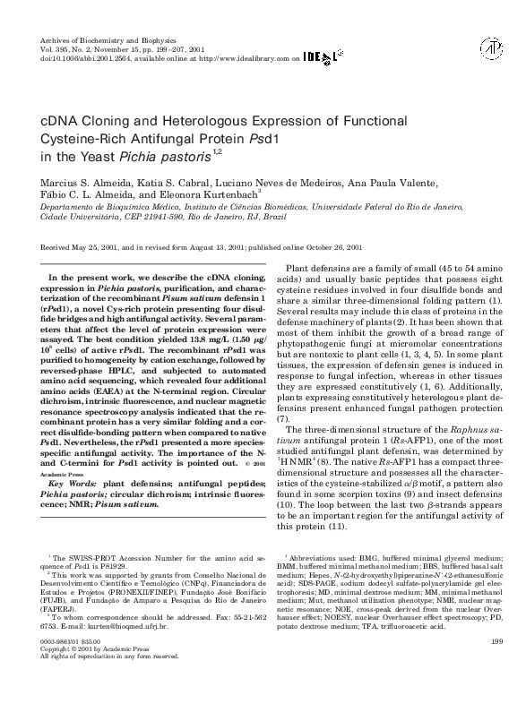 (PDF) cDNA Cloning and Heterologous Expression of Functional Cysteine-Rich Antifungal Protein ...