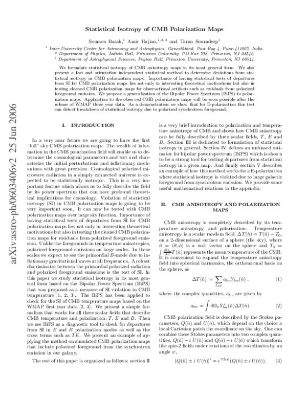 (PDF) Statistical isotropy of CMB polarization maps