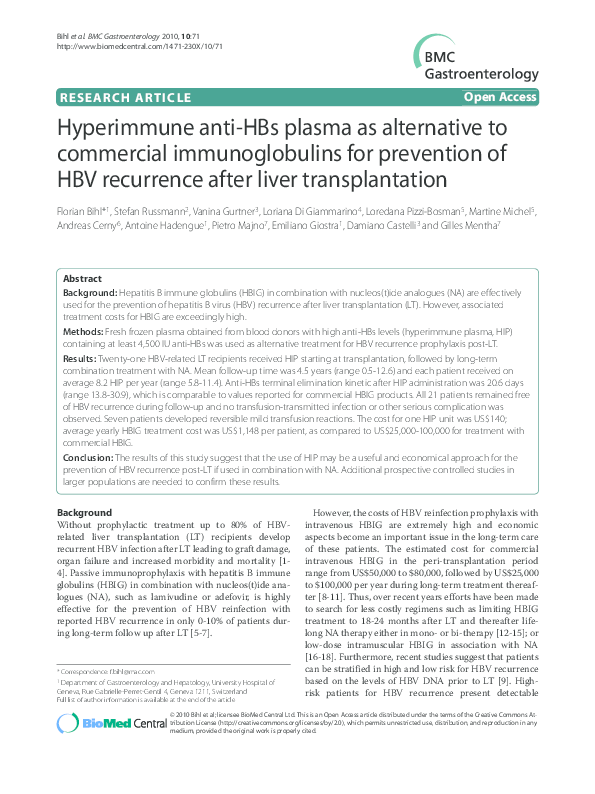 (PDF) Hyperimmune anti-HBs plasma as alternative to commercial ...
