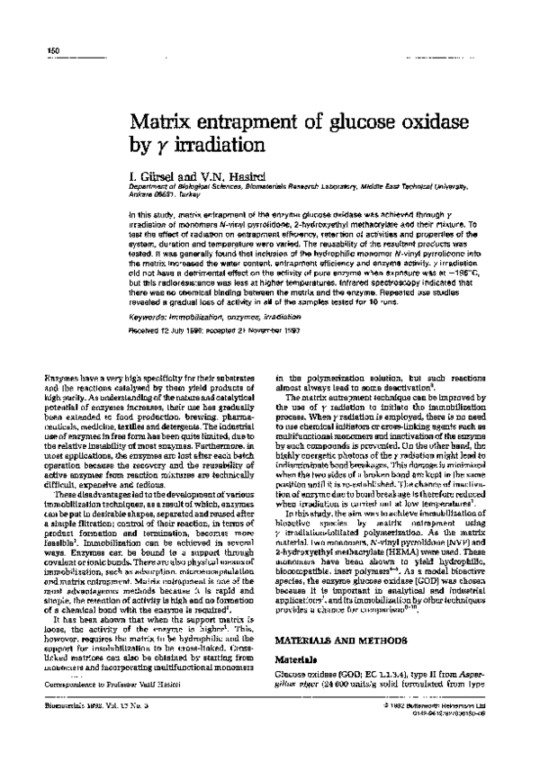 (PDF) Matrix entrapment of glucose oxidase by γ irradiation