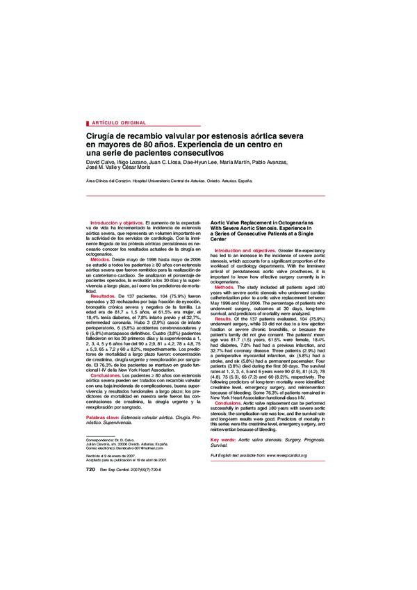 (PDF) Cirugía de recambio valvular por estenosis aórtica severa en ...