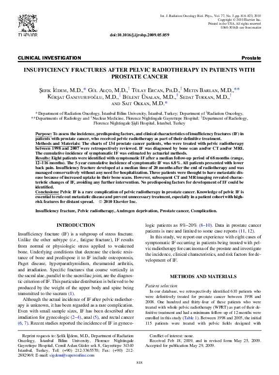 (PDF) Insufficiency Fractures After Pelvic Radiotherapy in Patients ...