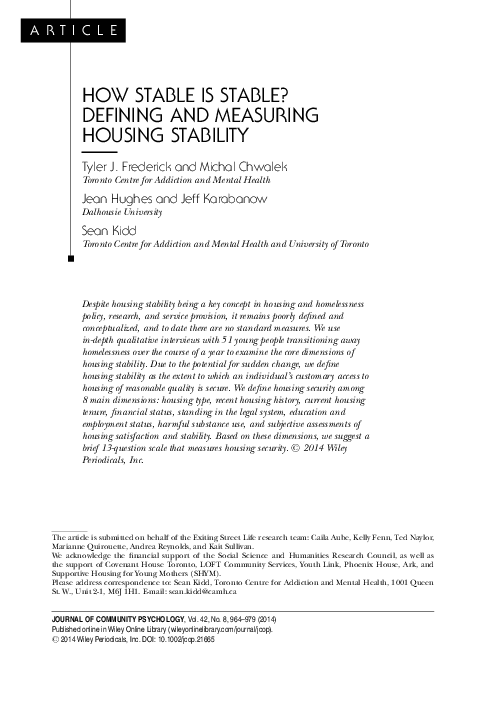 (PDF) How Stable is Stable? Defining and Measuring Housing Stability