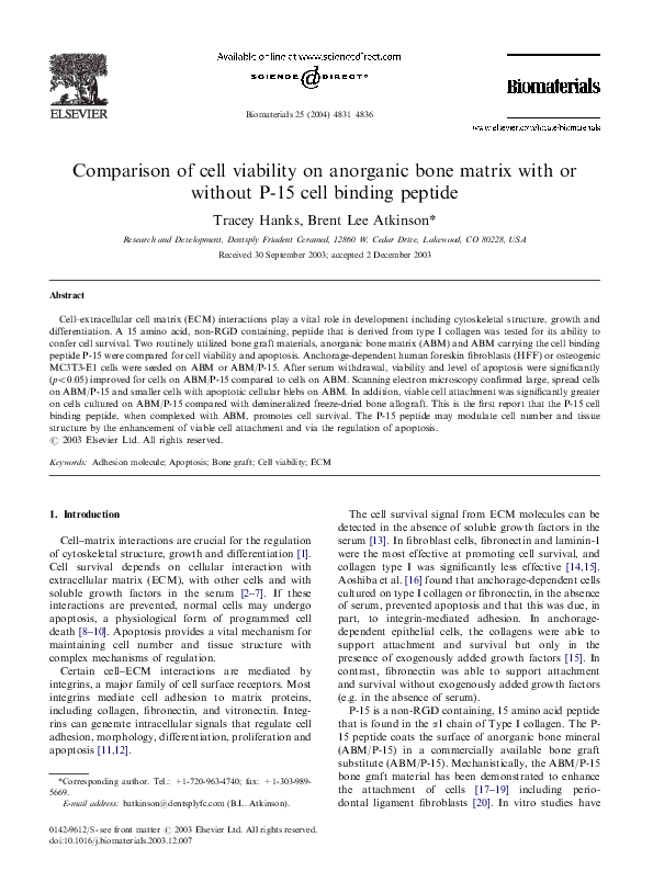 (PDF) Comparison of cell viability on anorganic bone matrix with or ...