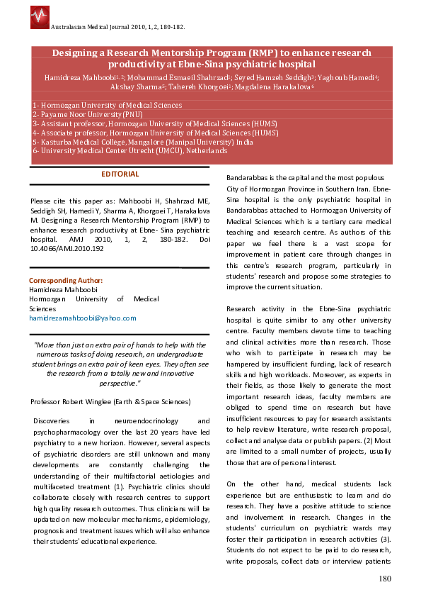 (PDF) Designing a Research Mentorship Program (RMP) to enhance research ...
