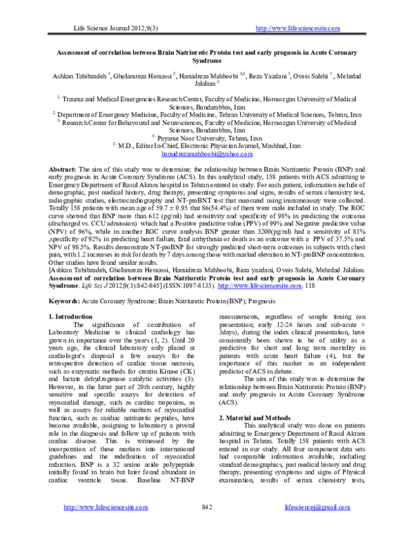 (PDF) Assessment of correlation between Brain natriuretic Peptide test ...