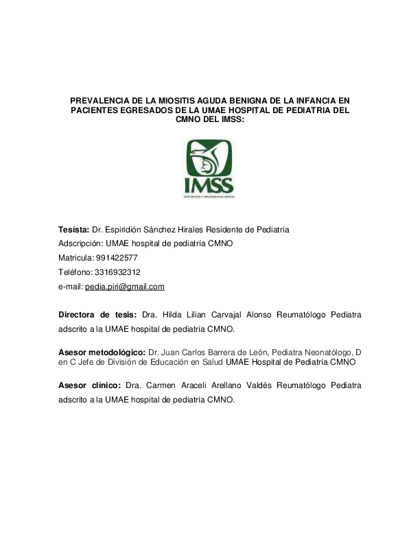 (PDF) PREVALENCIA DE LA MIOSITIS AGUDA BENIGNA DE LA INFANCIA EN ...