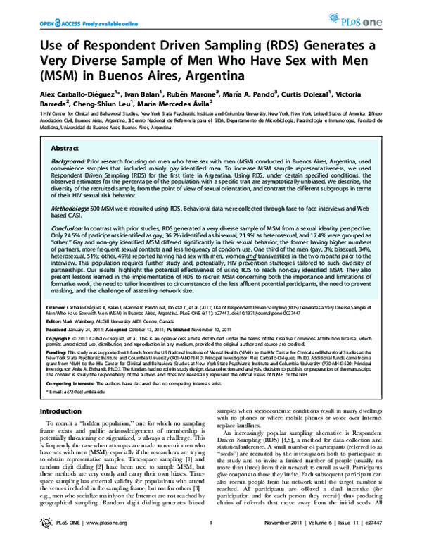 Pdf Use Of Respondent Driven Sampling Rds Generates A Very Diverse 1054