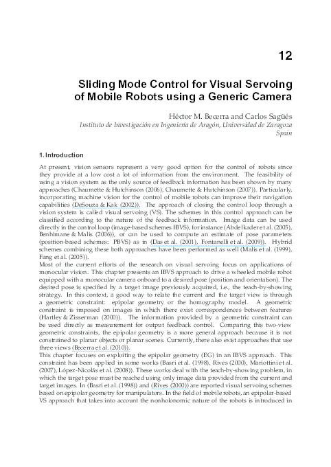 (PDF) Sliding Mode Control for Visual Servoing of Mobile Robots using a Generic Camera | Hector ...