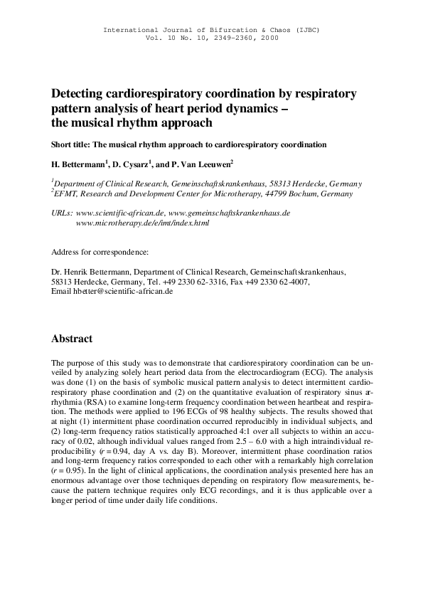 (PDF) DETECTING CARDIORESPIRATORY COORDINATION BY RESPIRATORY PATTERN ...