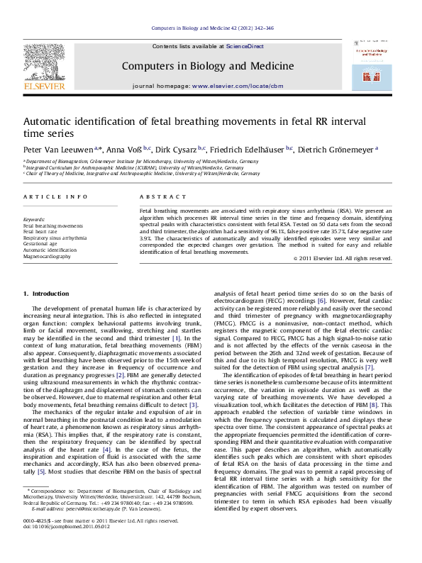 (PDF) Automatic identification of fetal breathing movements in fetal RR interval time series ...