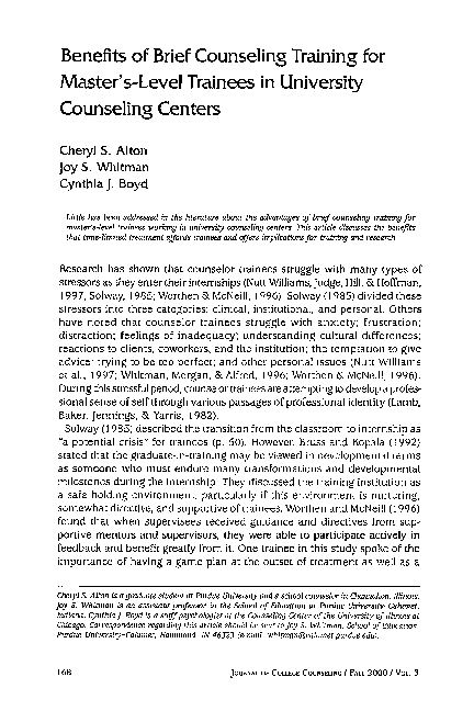 (PDF) Benefits of Brief Counseling Training for Master's-Level Trainees ...