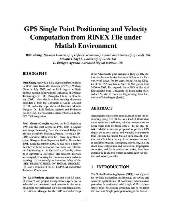 (PDF) GPS Single Point Positioning and Velocity Computation from RINEX ...