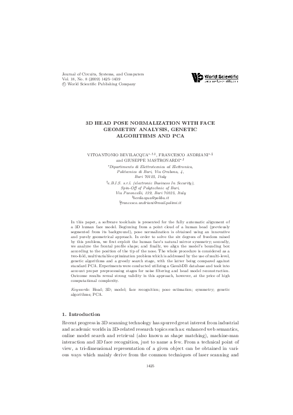 Pdf 3d Head Pose Normalization With Face Geometry Analysis Genetic Algorithms And Pca