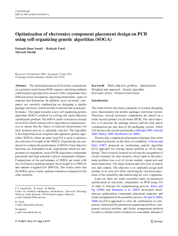 (PDF) Optimization of electronics component placement design on PCB using self organizing ...