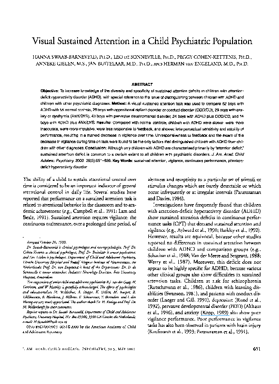 (PDF) Visual Sustained Attention in a Child Psychiatric Population